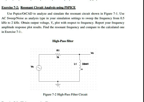 Exercise 7-2: Resonant Circuit Analysis using PSPICE Use PSpice/OrCAD ...