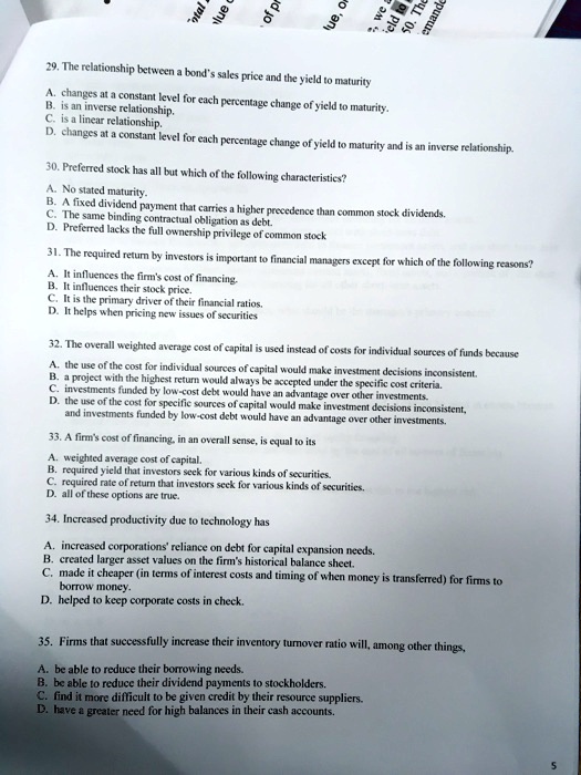 29 the relationship between a bonds sales price and the yield to ...
