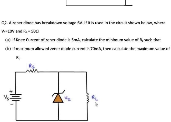 SOLVED: Q2. A zener diode has a breakdown voltage of 6V. If it is used in the circuit shown ...