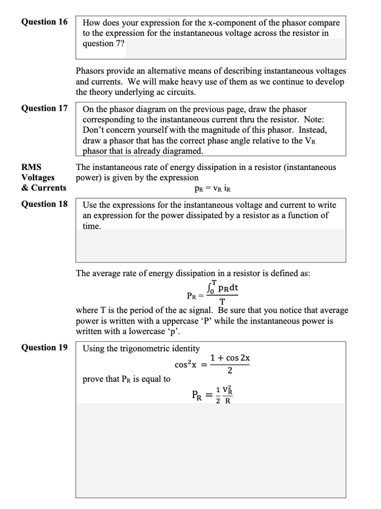 SOLVED:Question 16 How does your expression for the X-component of the phasor compare to the ...