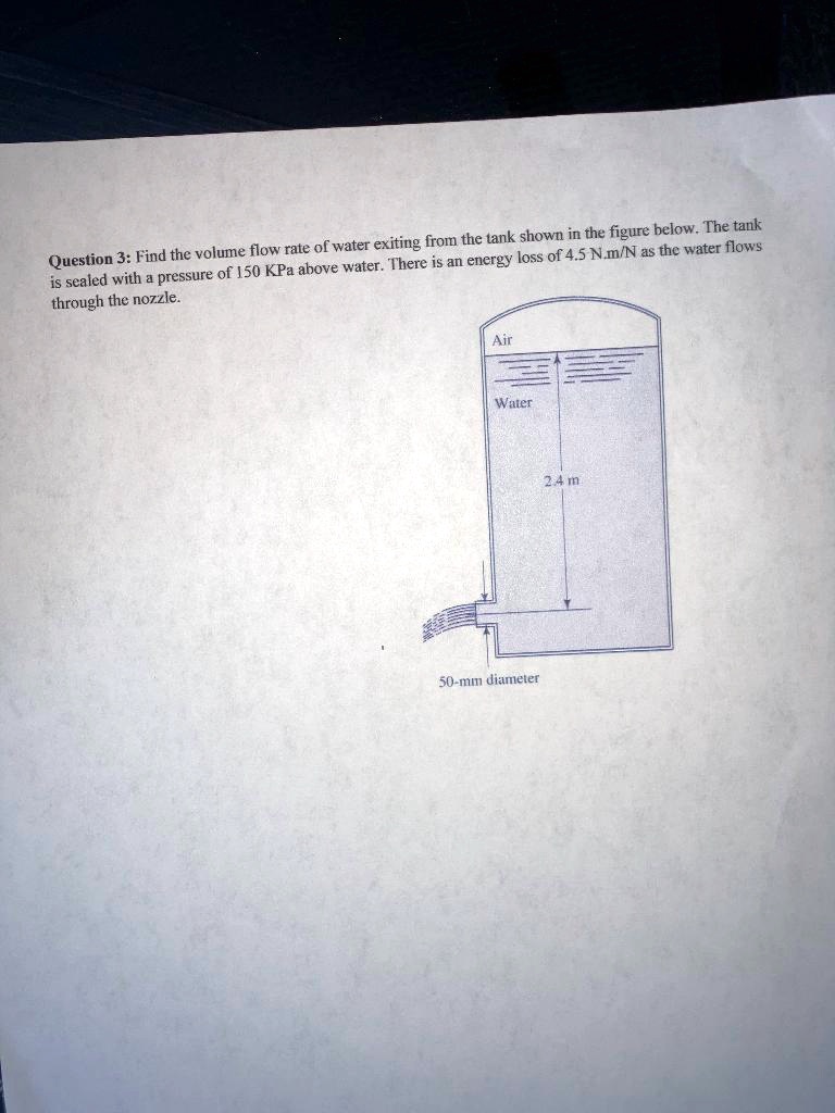 SOLVED: Question 3: Find the volume flow rate of water exiting from the ...