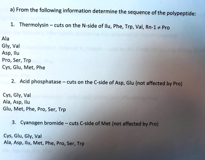 SOLVED: a) From the following information determine the sequence of the ...