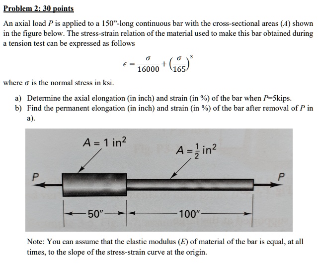 Problem 2: 30 points An axial load P is applied to a 150-inch long continuous bar with the cross ...
