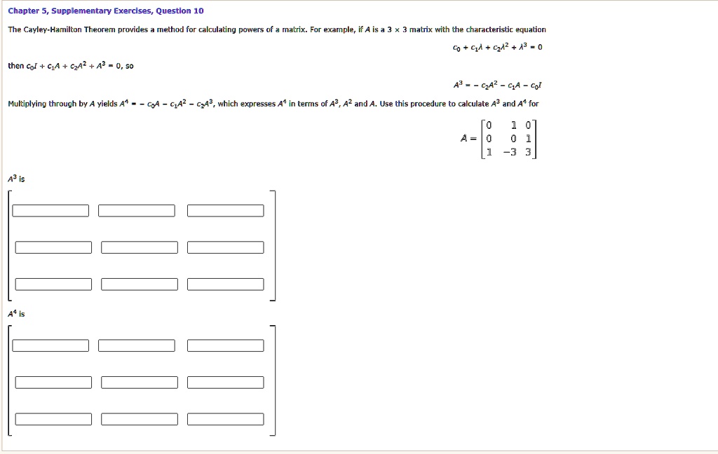 chapter supplementary exercises question 10 the cayley hamilton theorem ...