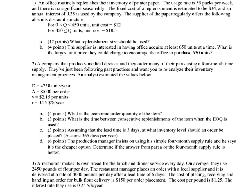 SOLVED: An office routinely replenishes their inventory of printer ...