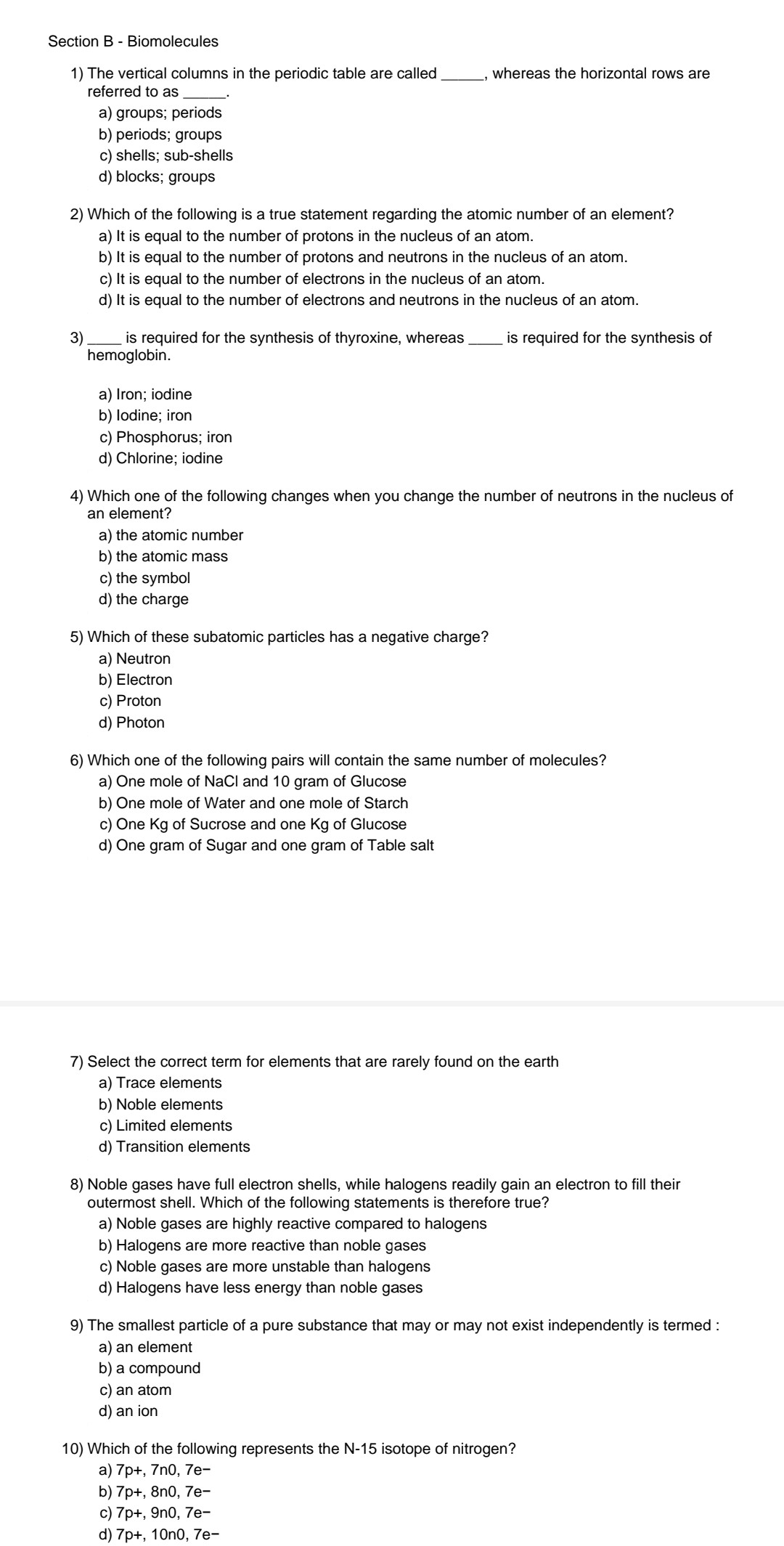 SOLVED: Section B - Biomolecules 1) The vertical columns in the ...