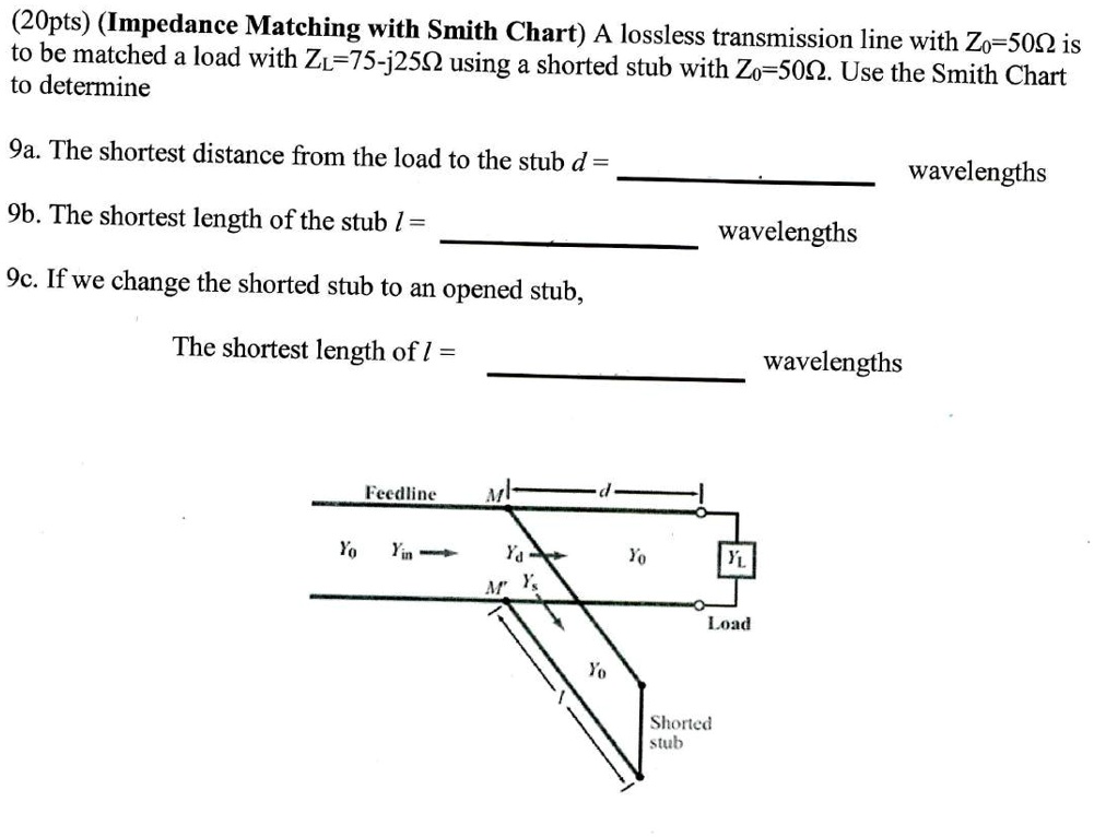 please use a smith chart to solve the following 20pts impedance matching with smith chart a ...