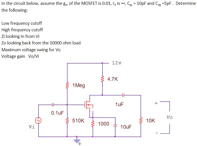 SOLVED: In the circuit below,assume the gm of the MOSFET is 0.01,ris ...