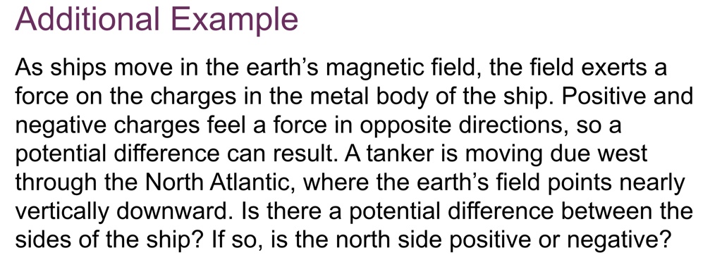 Additional Example As ships move in the earth's magnetic field, the ...