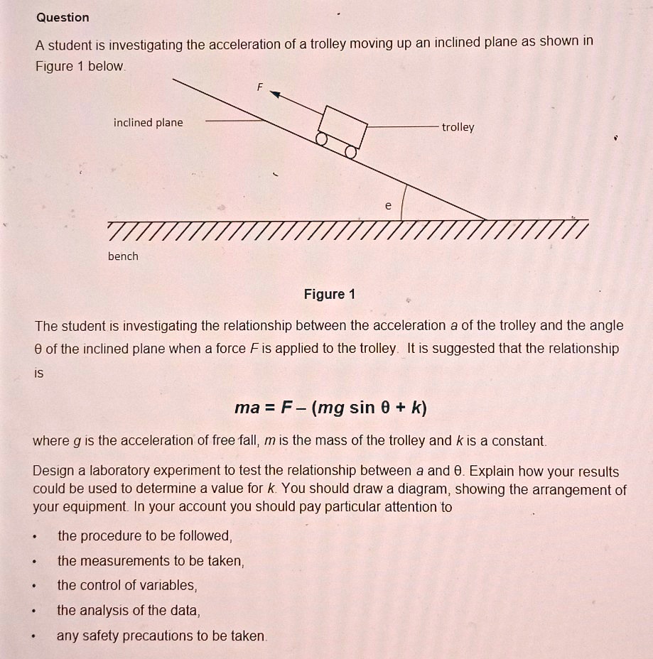 Question A student is investigating the acceleration of a trolley ...