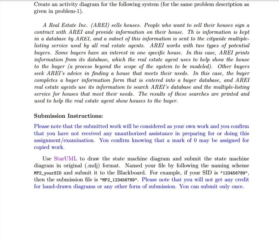 SOLVED: Create an activity diagram for the following system (for the ...