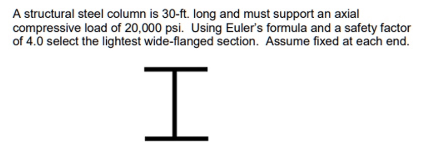 SOLVED: A structural steel column is 30 ft long and must support an ...
