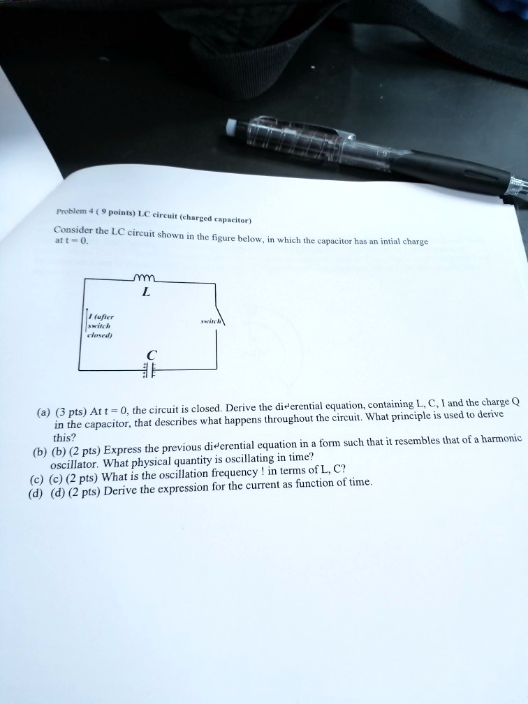 SOLVED: Fnblemi points) LC circuit (charged capacitor) Consider the LC circuit showu i the ...
