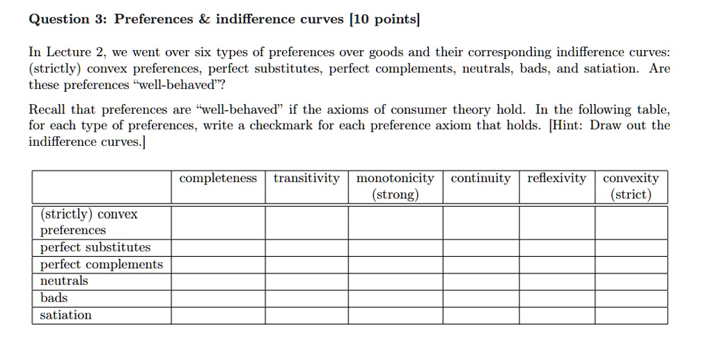 question 3 preferences indifference curves 10 points in lecture 2 we ...