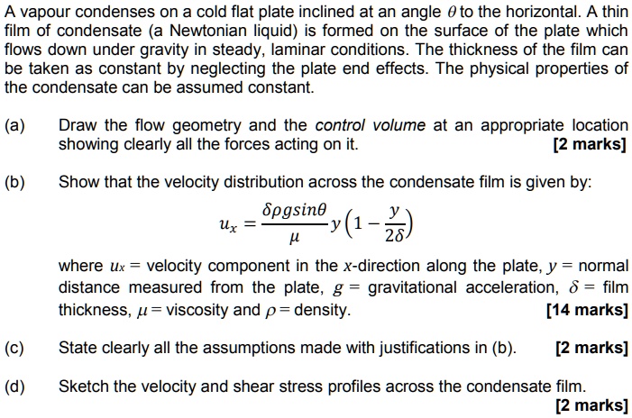 SOLVED: A vapor condenses on a cold flat plate inclined at an angle Î ...