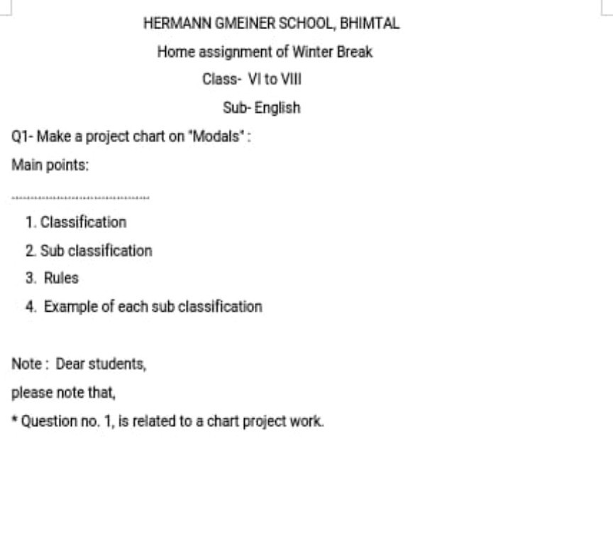 SOLVED: HERMANN GMEINER SCHOOL, BHIMTAL Home assignment of Winter Break ...