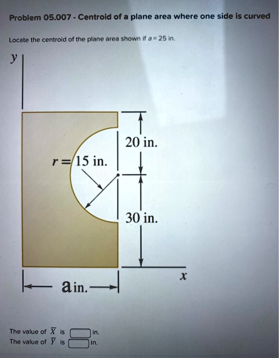 SOLVED: Problem 05.007 Centroid of a plane area where one side Is curved Locate the centroid of ...