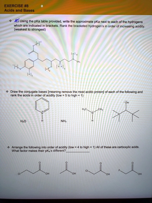 exercise 8 acids and bases 2s using the pka table provided write the ...