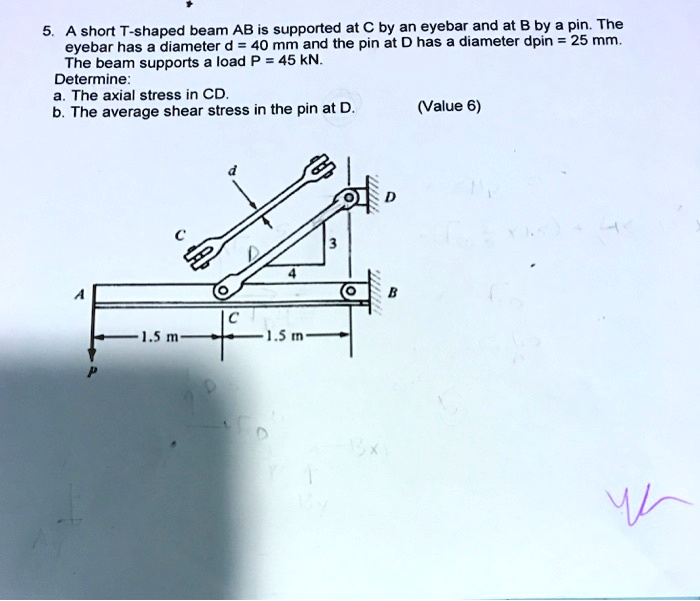 5 a short t shaped beam ab is supported at c by an eyebar and at b by a ...