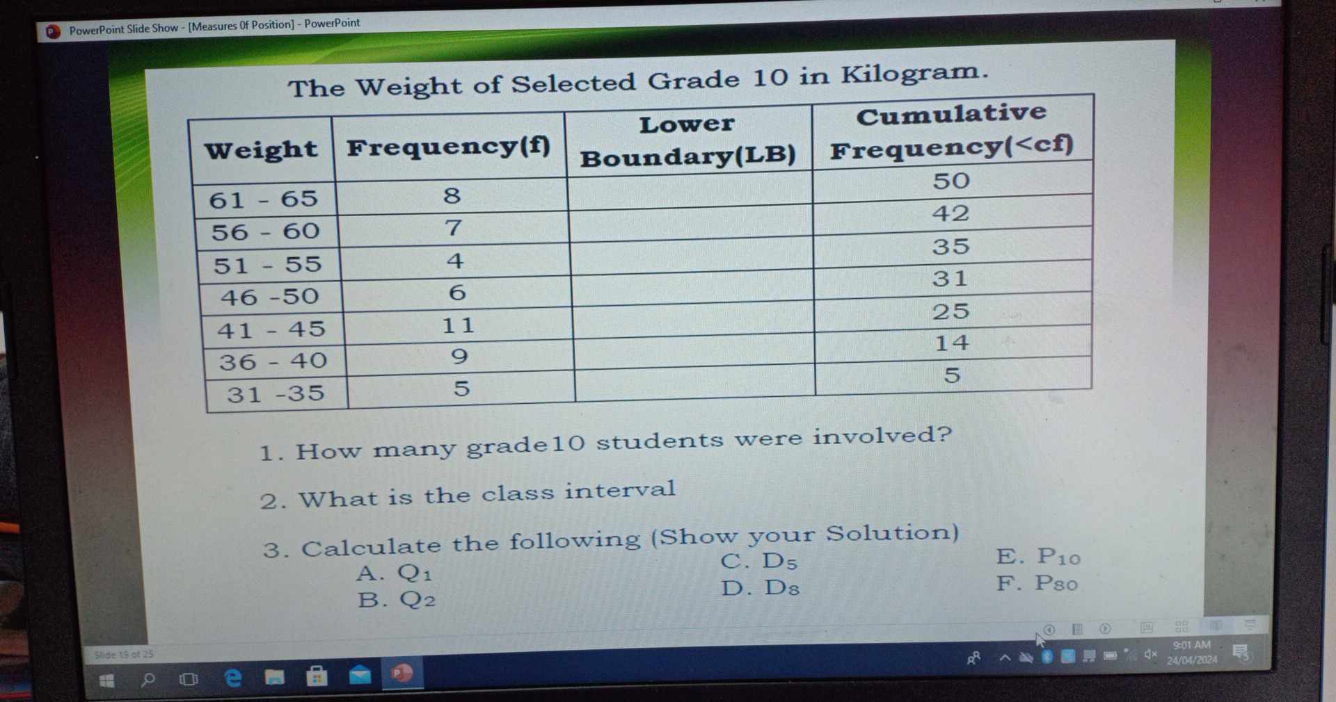 PowerPoint Slide Show - [Measures of Position] - PowerPoint The Weight ...