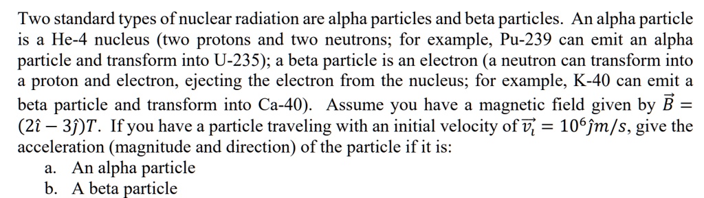 Two standard types of nuclear radiation are alpha particles and beta ...