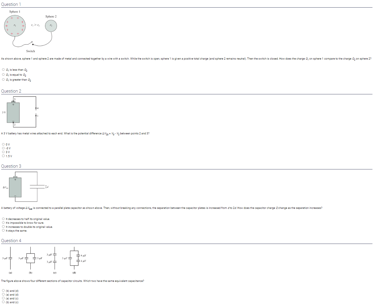 Question 1 Q1 is less than Q2 Q1 is equal to Q2 Q1 is greater than Q2 ...