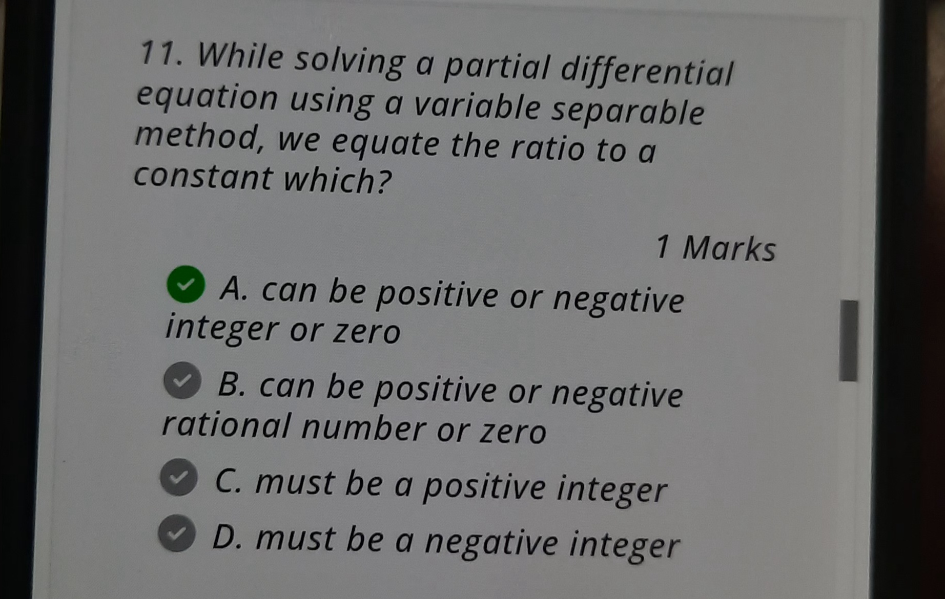 SOLVED: 11. While solving a partial differential equation using a variable separable method, we ...