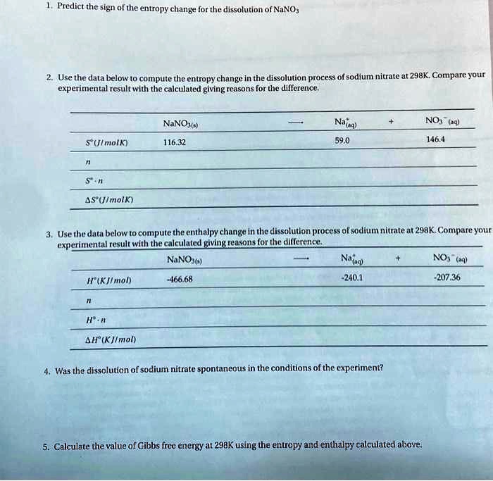 SOLVED: 1. Predict the sign of the entropy change for the dissolution ...