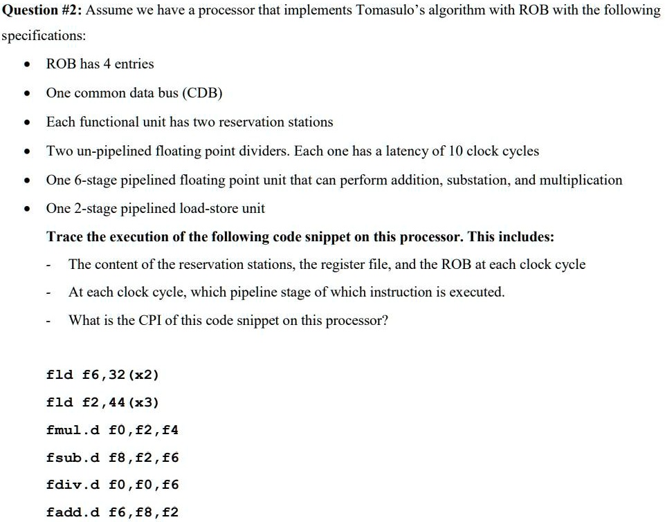 SOLVED: Question #2: Assume we have a processor that implements ...