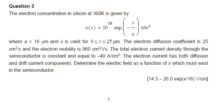 SOLVED: Question 3: The electron concentration in silicon at 300K is ...