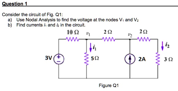 Question 1 Consider the circuit of Fig. Q1: a) Use Nodal Analysis to find the voltage at the ...