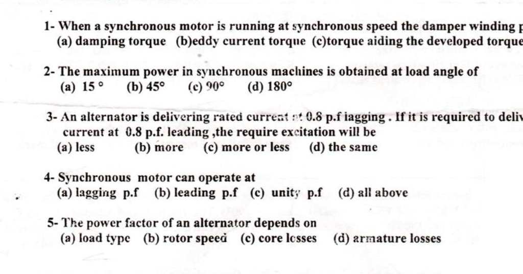 SOLVED: 1- When a synchronous motor is running at synchronous speed ...