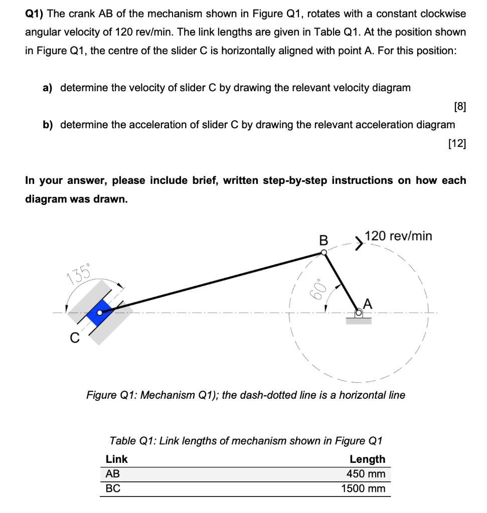 SOLVED: Q1) The crank AB of the mechanism shown in Figure Q1 rotates ... SOLVED: Q1) The crank AB of the mechanism shown in Figure Q1 rotates ...