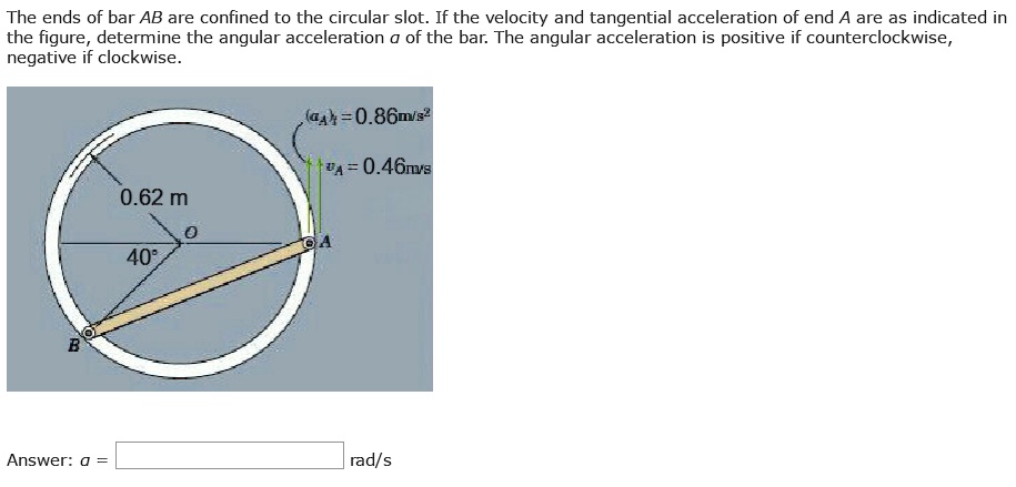 SOLVED: The ends of bar AB are confined to the circular slot. If the velocity and tangential ...