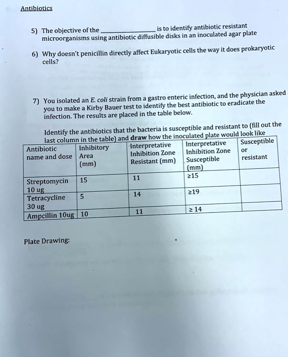 Antibiotics 5) The objective of the is to identify antibiotic resistant ...