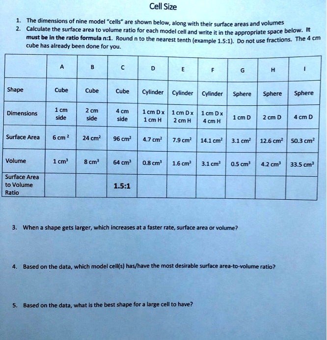 SOLVED: Text: Cell Size The dimensions of nine model cells are shown ...