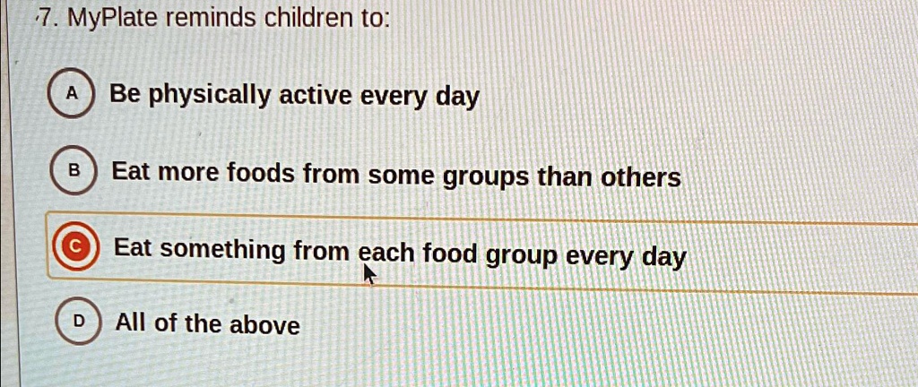 MyPlate reminds children to: Be physically active every day Eat more ...