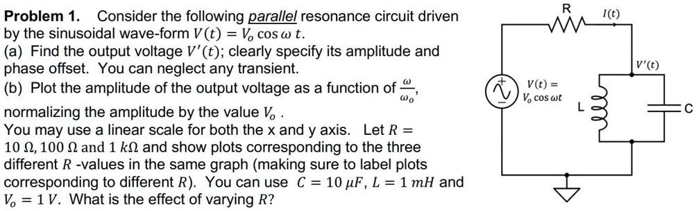 SOLVED: Problem 1. Consider the following parallel resonance circuit ...