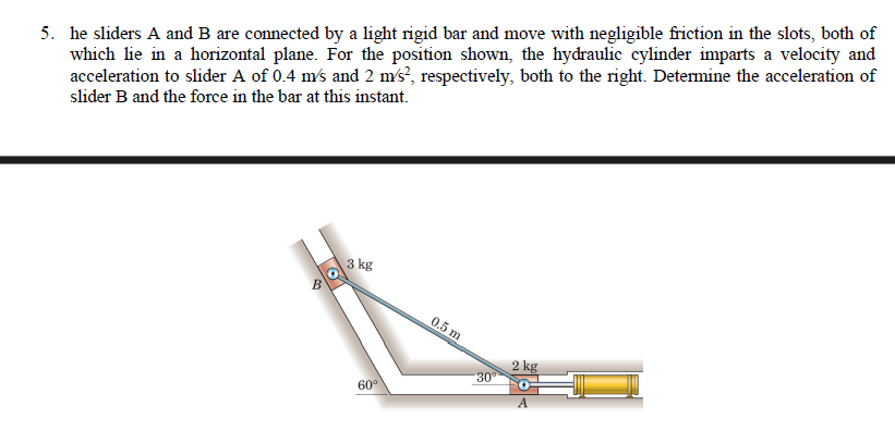 5 he sliders a and b are connected by a light rigid bar and move with ...
