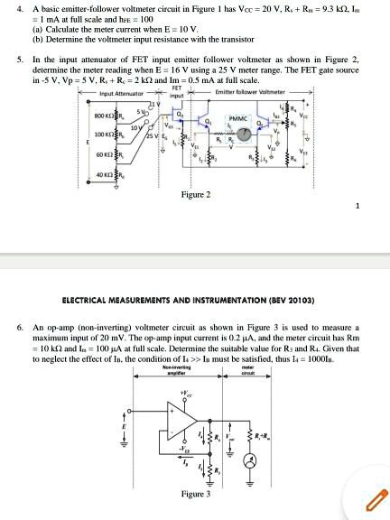 SOLVED: A basic emitter-follower voltmeter circuit in Figure 1 has Vcc = 20V, R = 9.3kÎ©, Im ...