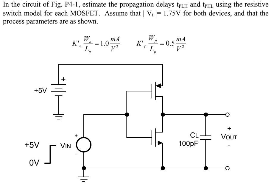 In the circuit of Fig. P4-1, estimate the propagation delays tPLH and ...