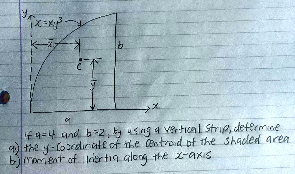 if a4 and b2 by using a vertical strip determine a the y coordinate of the centroid of the ...