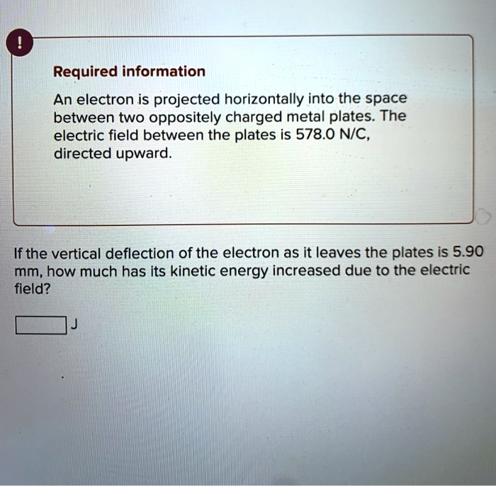 SOLVED: Required information An electron is projected horizontally into the space between two ...