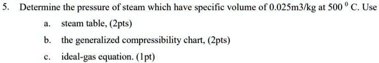 SOLVED: Determine the pressure of steam which have specific volume of 0 ...