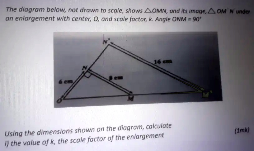 The diagram below, not drawn to scale, shows OMN, and its image, OM'N' under an enlargement with ...