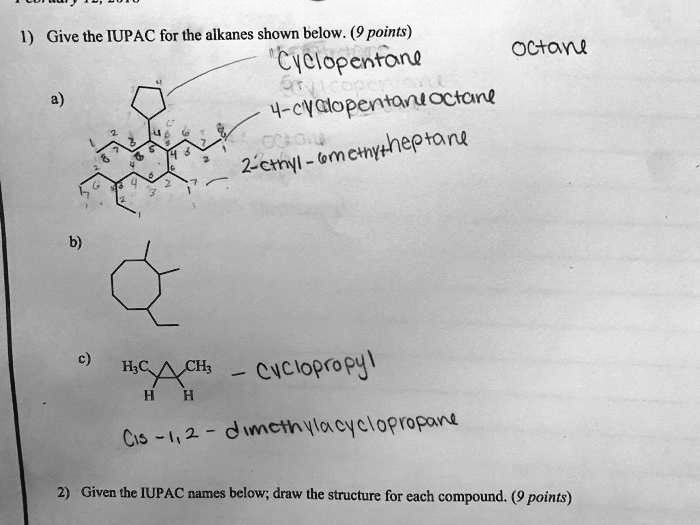SOLVED: Give the IUPAC names for the alkanes shown below. (9 points ...