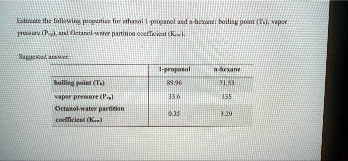 Estimate the following properties for ethanol 1-propanol and n-hexane ...