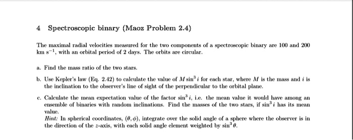 Spectroscopic Binary Maoz Problem 24 The Maximal Radial Velocities Measured For The Two