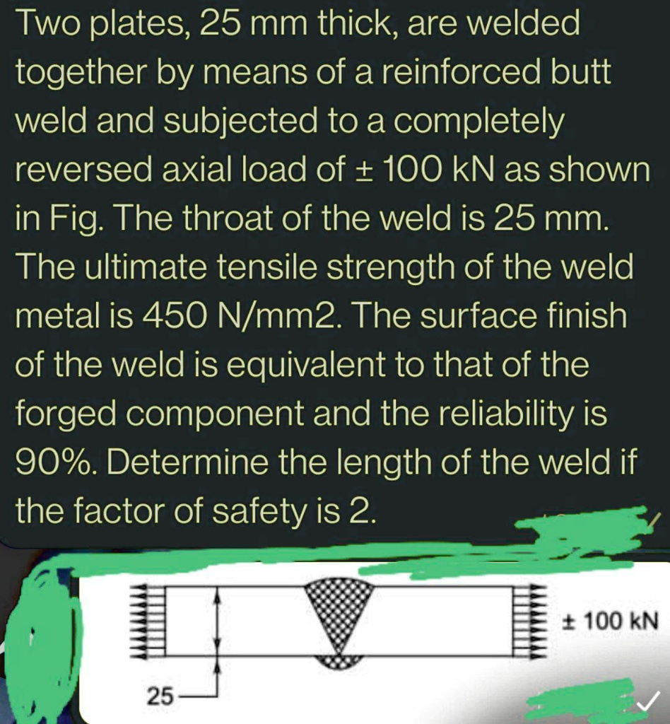 Two plates, 25 mm thick, are welded together by means of a reinforced ...