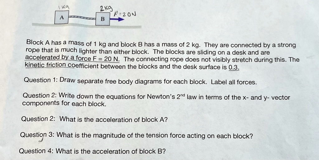 SOLVED: 1Va 2K9 F=20N B rope that is much lighter than either block ...